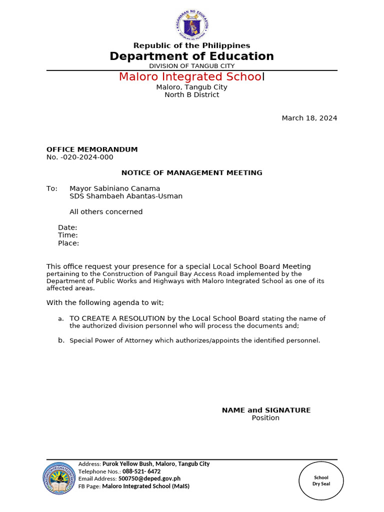 Maloro Integrated School Meeting Notice | PDF