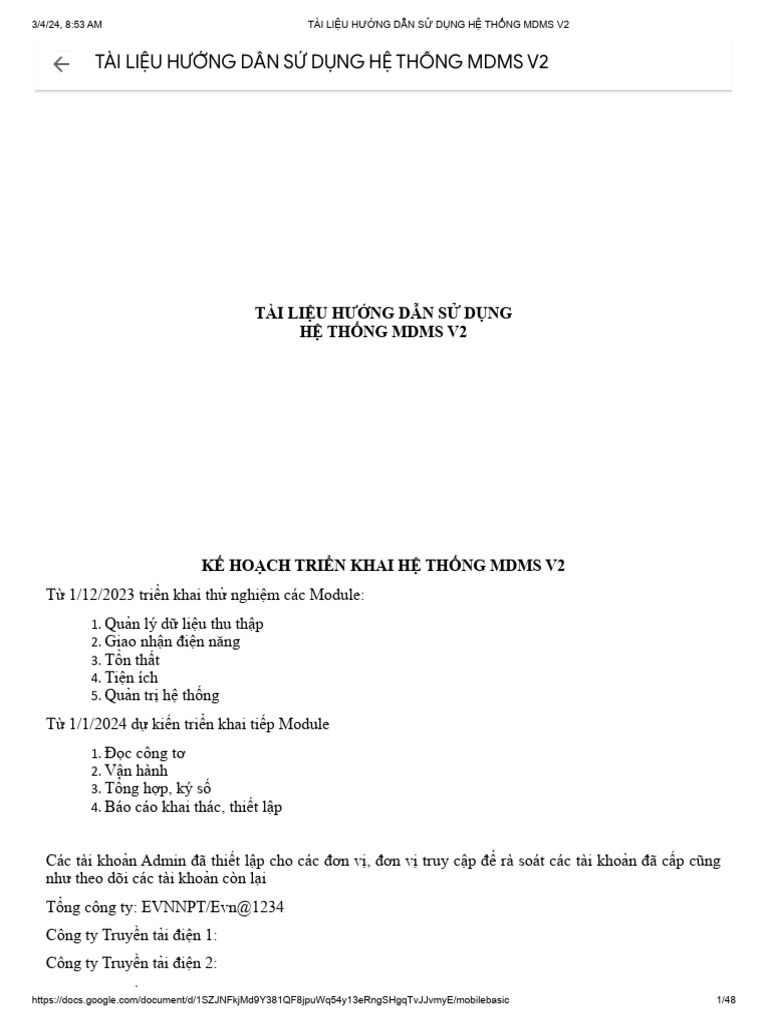 TÀI LIỆU HƯỚNG DẪN SỬ DỤNG HỆ THỐNG MDMS | PDF