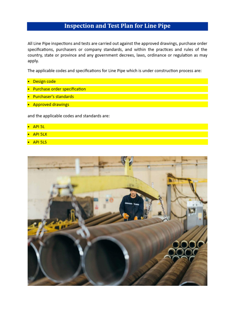 ITP Line Pipe 1729029615 | PDF | Nondestructive Testing | Pipe (Fluid ...