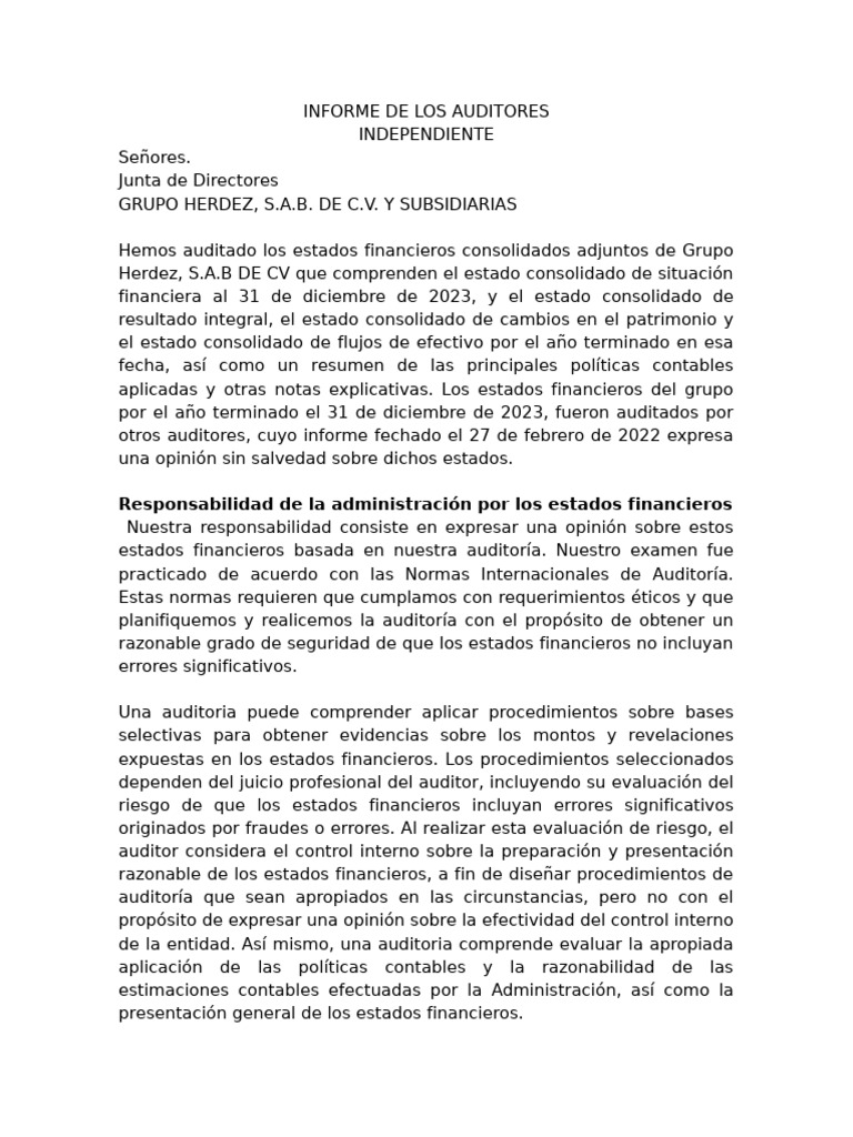Cartas NIA 610 | PDF | Auditoría