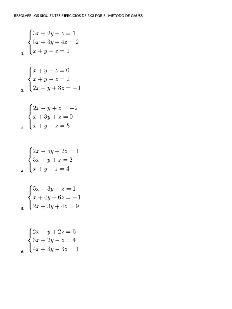 Deber Ejercicios 3x3 Gauss | PDF