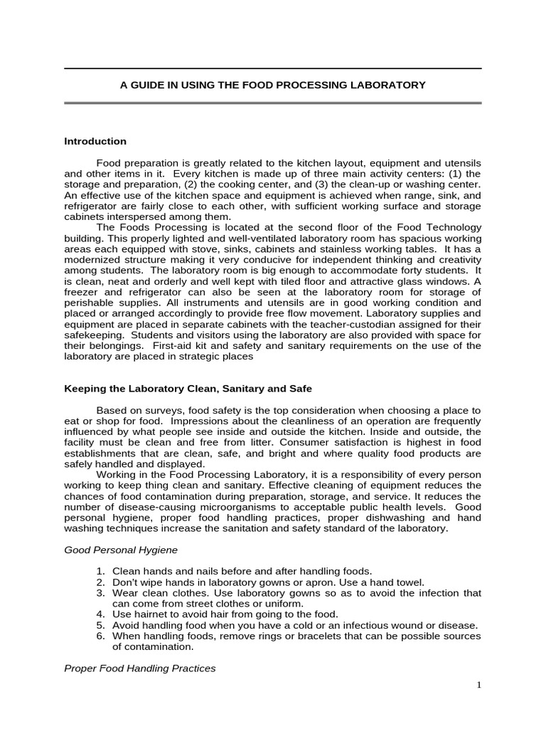 Guide Food Processing Lab | PDF | Cookware And Bakeware | Kitchen Utensil