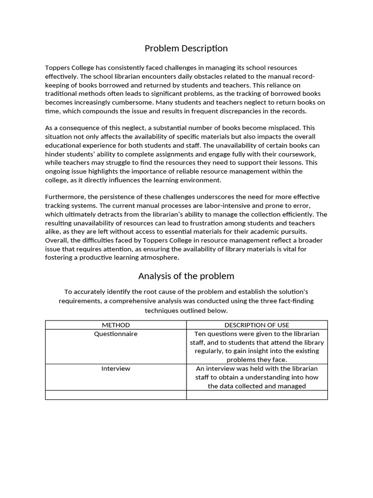 Problem Description and Part of The Problem Analysis | PDF | Librarian | Libraries