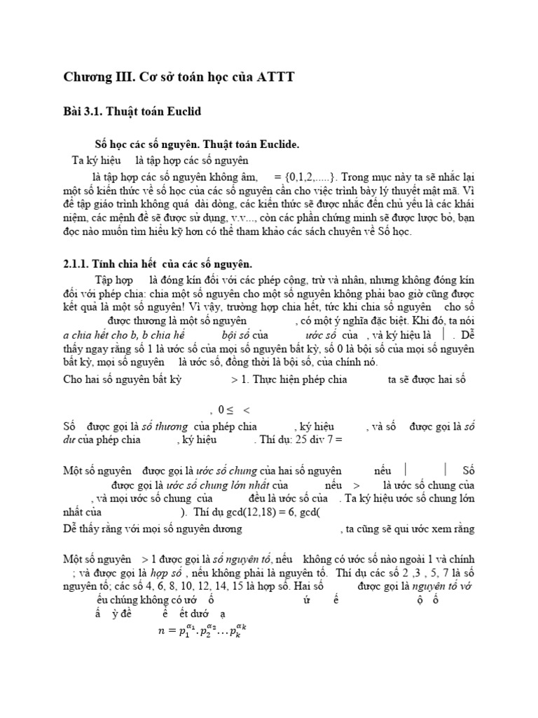 Chương III. Cơ Sở Toán Học Của ATTT | PDF