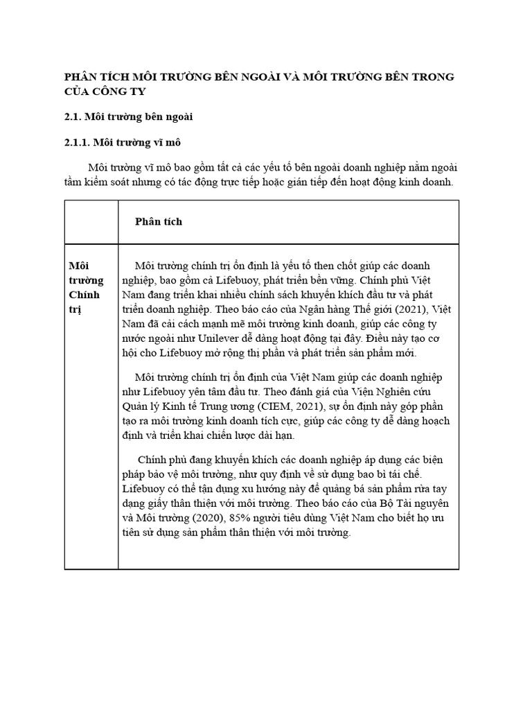 Phân Tích Môi Trư NG Bên Ngoài Và Môi Trư NG Bên Trong C A Công Ty | PDF