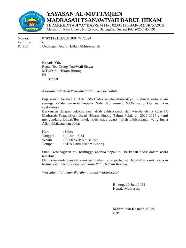 Undangan Haflah Akhirussanah 2024 | PDF