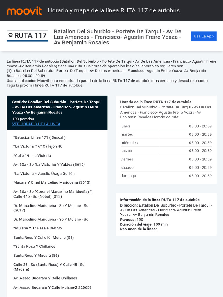 RUTA 117: Horario y Mapa de La Línea RUTA 117 de Autobús | PDF ...