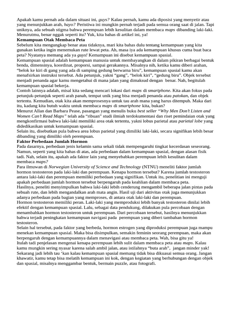 Alasan Wanita Sulit Baca Maps | PDF