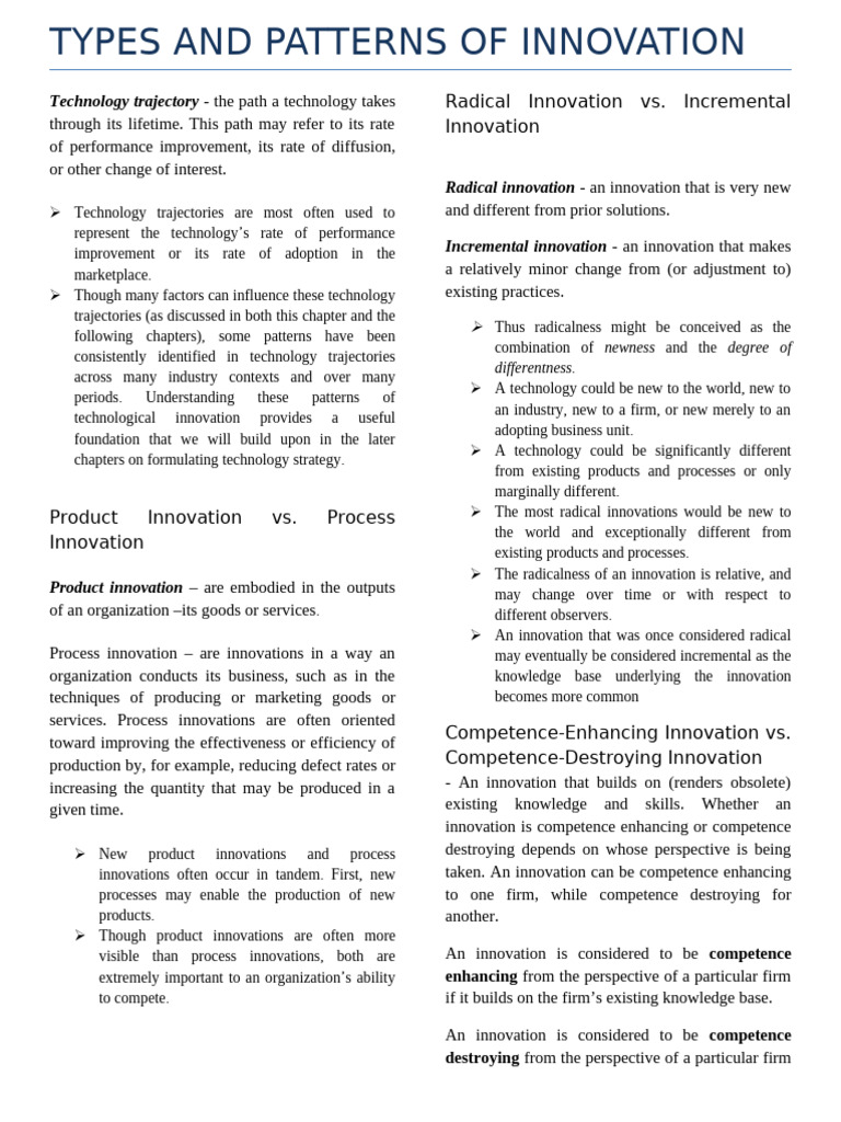Types and Patterns of Innovation | PDF | Innovation | Economies