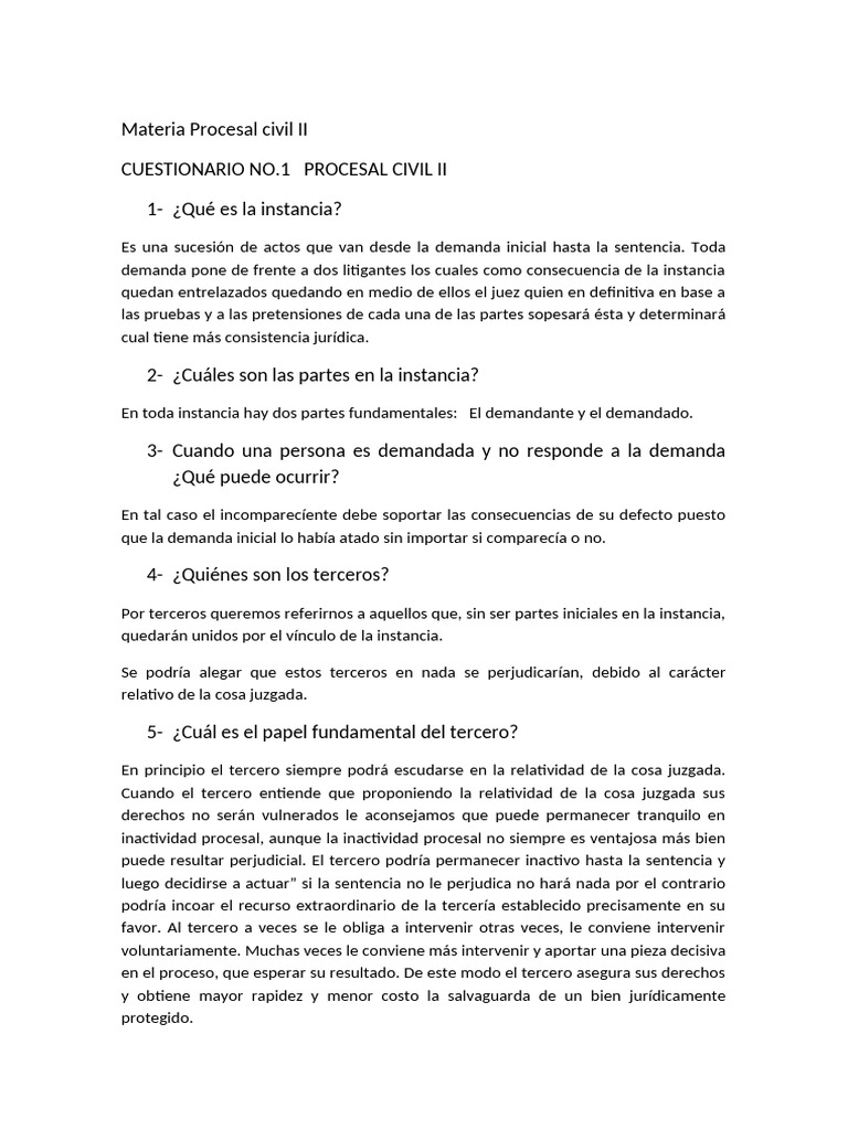 Cuest. 01 P. Civil 2 Leonardo | PDF | Ley procesal | Demanda judicial