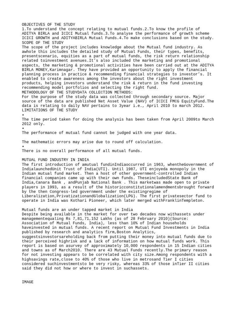 OBJECTIVES OF THE STUDY - MF | PDF | Investment Fund | Mutual Funds