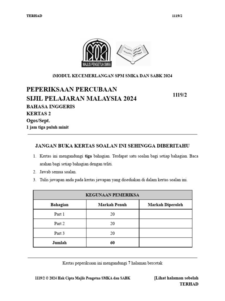 SMKA & SABK Trial 2024 P2 - Writing | PDF | Human Communication