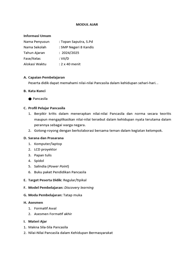 Penerapan Nilai Pancasila Kelas VII | PDF | Karier & Perkembangan