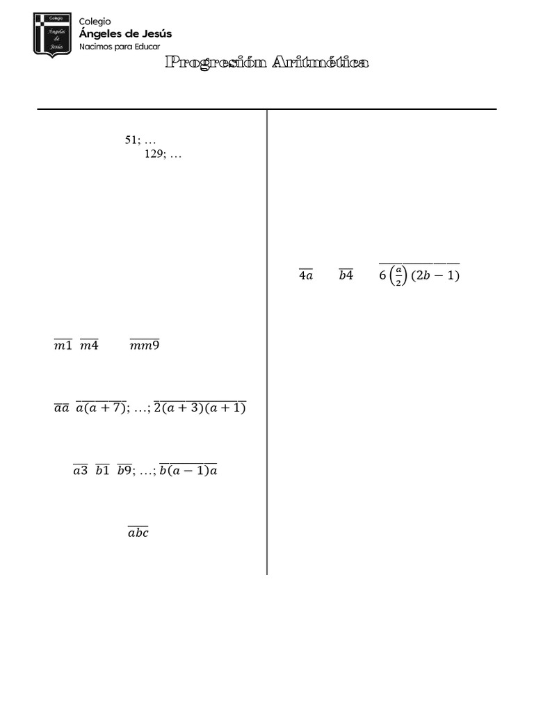 2024 3ro Ivbim Matematicas Aritmetica 01 Progresión Aritmética | PDF | Matemáticas