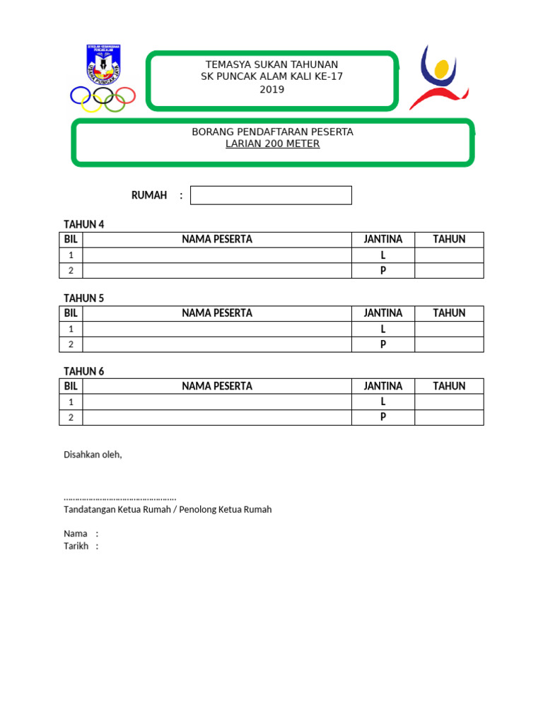 BORANG Pendaftaran Larian 200m | PDF