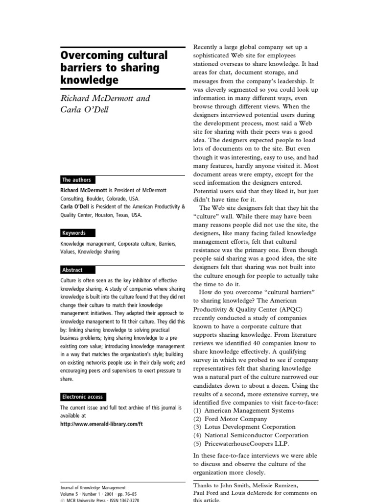 Overcoming Cultural Barriers | PDF | Strategic Management | Knowledge ...