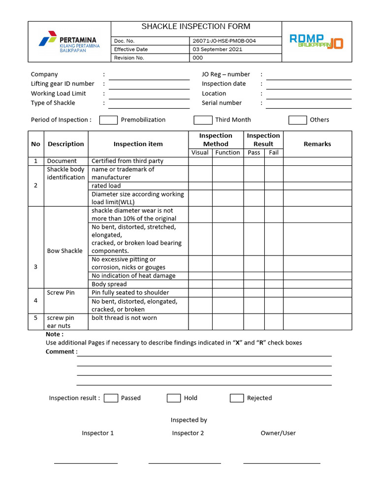 Form Inspection Shackle | PDF