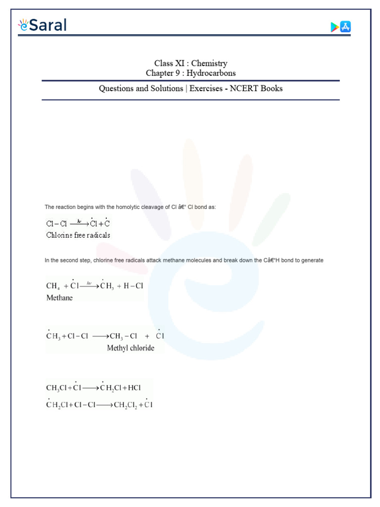NCERT Solutions Class 11 Chemistry Chapter 9 Hydrocarbon PDF | PDF ...