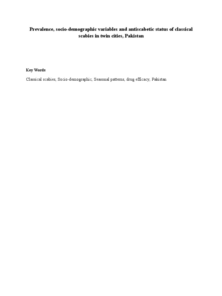 Prevalence, Socio-Demographic Variables and Antiscabetic Status of ...