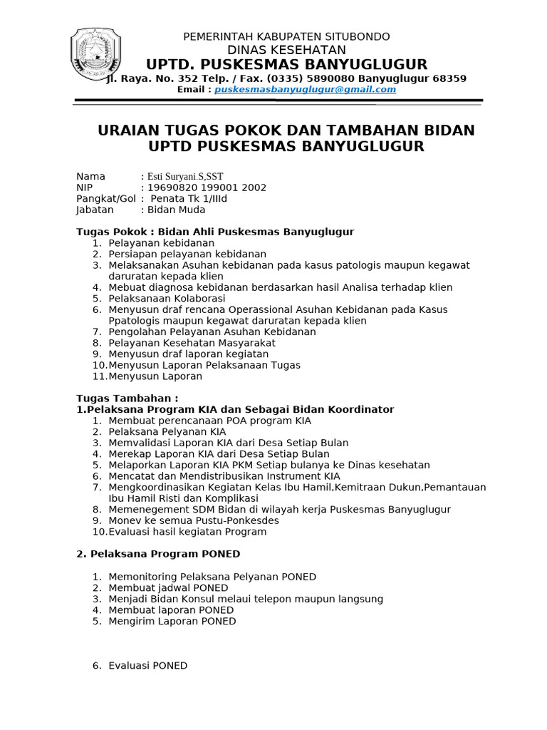 Tugas Bidan Esti Suryani di Puskesmas | PDF