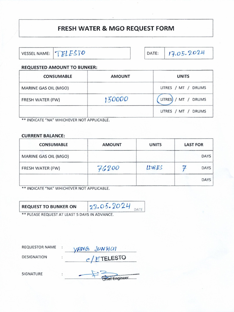 TELESTO FW Request Form - 17.05.2024 | PDF