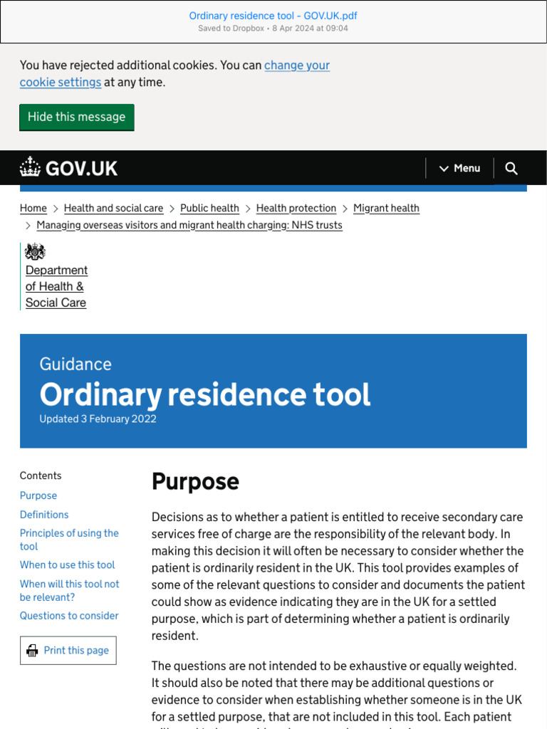 Ordinary Residence Tool - GOV - UK | PDF | Social Science | Law