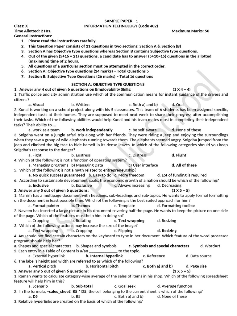 Class X Information Technology Sample Paper | PDF | World Wide Web ...