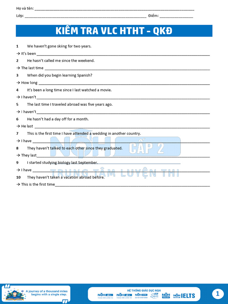 Kiểm Tra Ngữ Pháp HTHT và QKĐ | PDF | Career & Growth