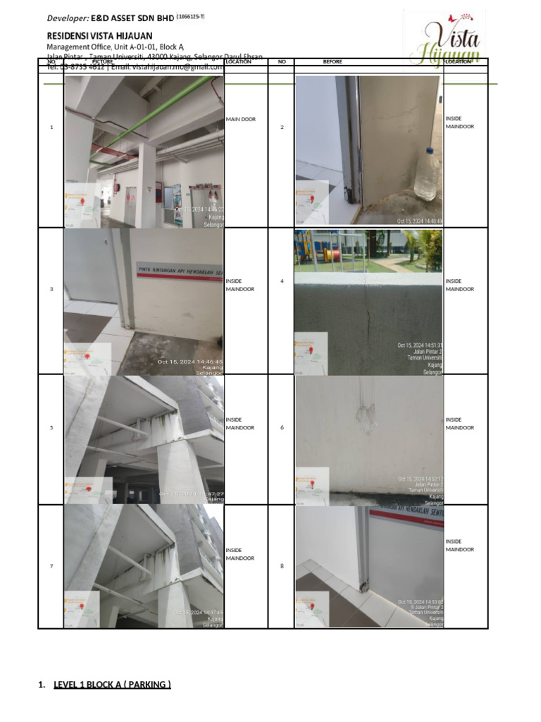 master complaint list defect on common area | PDF