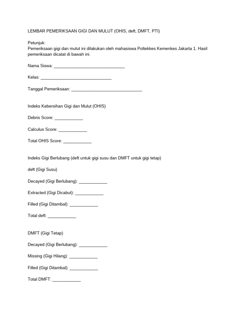 Pemeriksaan Gigi: OHIS, deft, DMFT, PTI | PDF