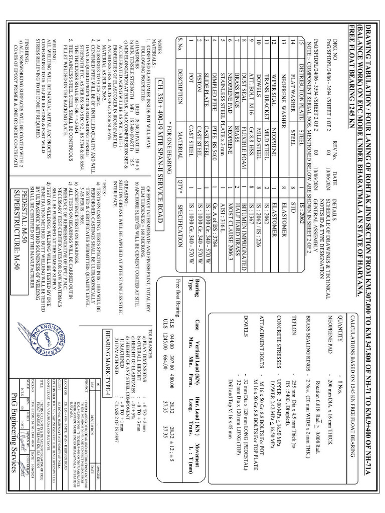 3594 - Free Float Bearing - SLS - 944 KN (ULS - 1245 KN) - Sheet 1 of 2 ...