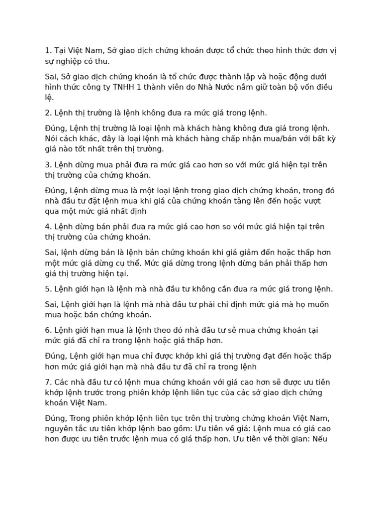 Đúng Sai TTCK | PDF