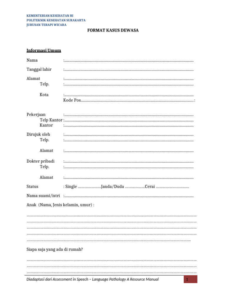 2 Form Pemeriksaan Dewasa | PDF