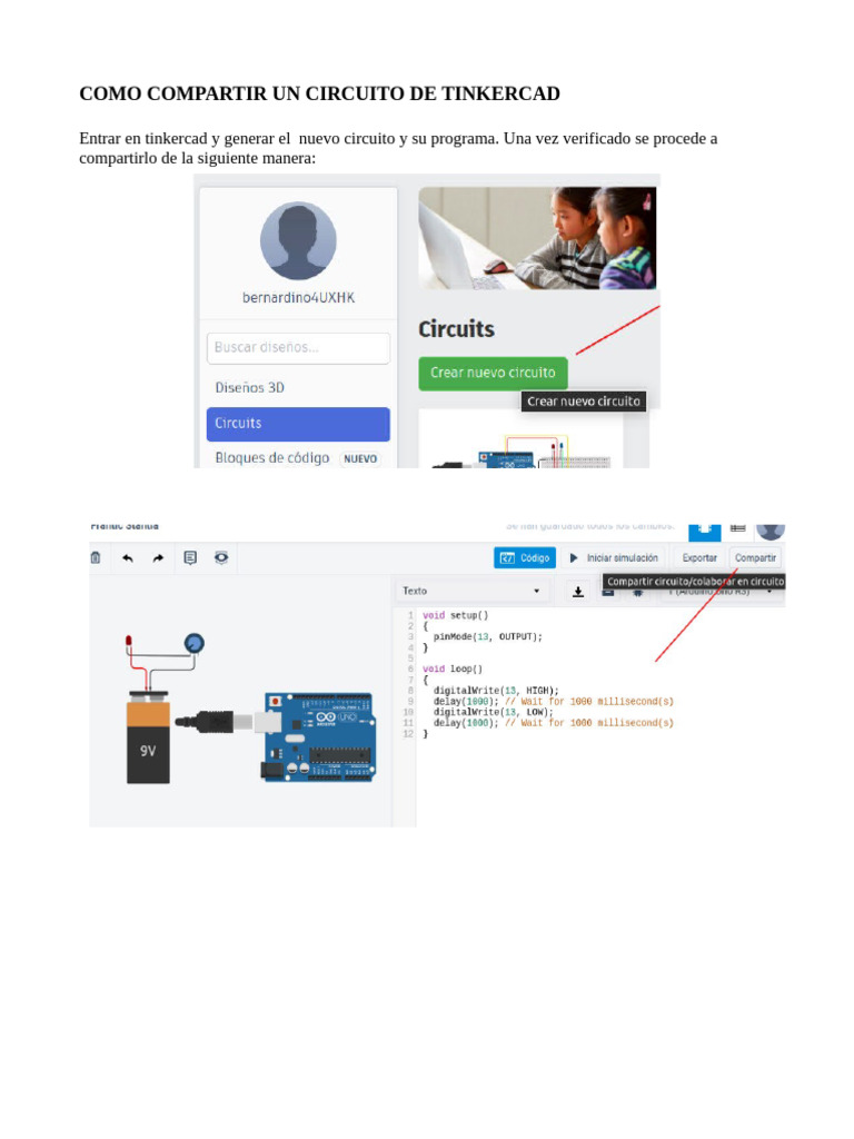Documento de apoyo Unidad 1_Compartir circuito Tinkercad | PDF