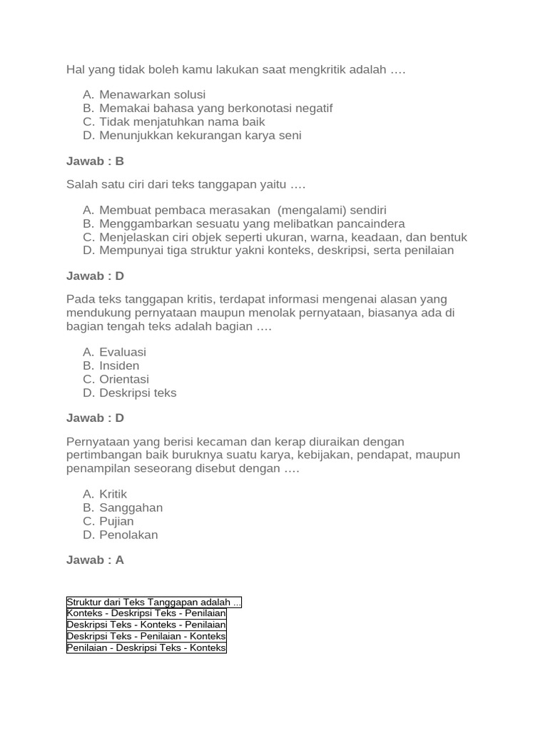 Contoh Soal Teks Tanggapan | PDF | Karier & Perkembangan