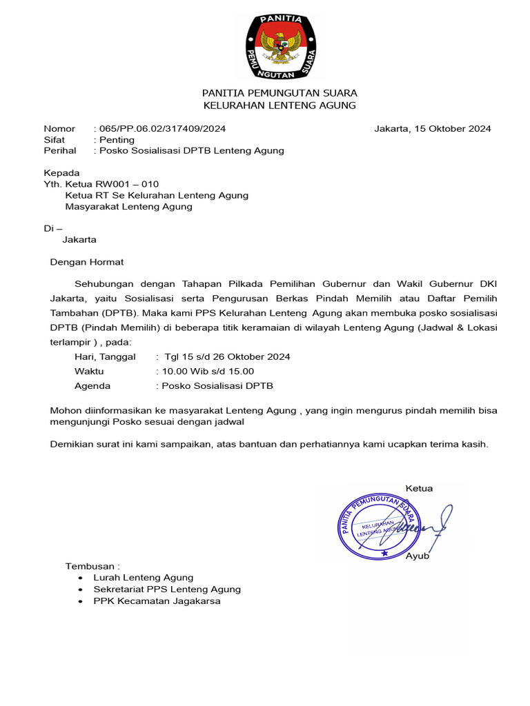 Posko Sosialisasi DPTB Lenteng Agung | PDF