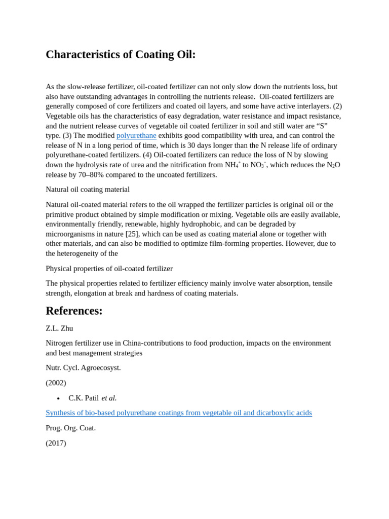 Characteristics of Coating Oil 2 | PDF | Fertilizer | Urea