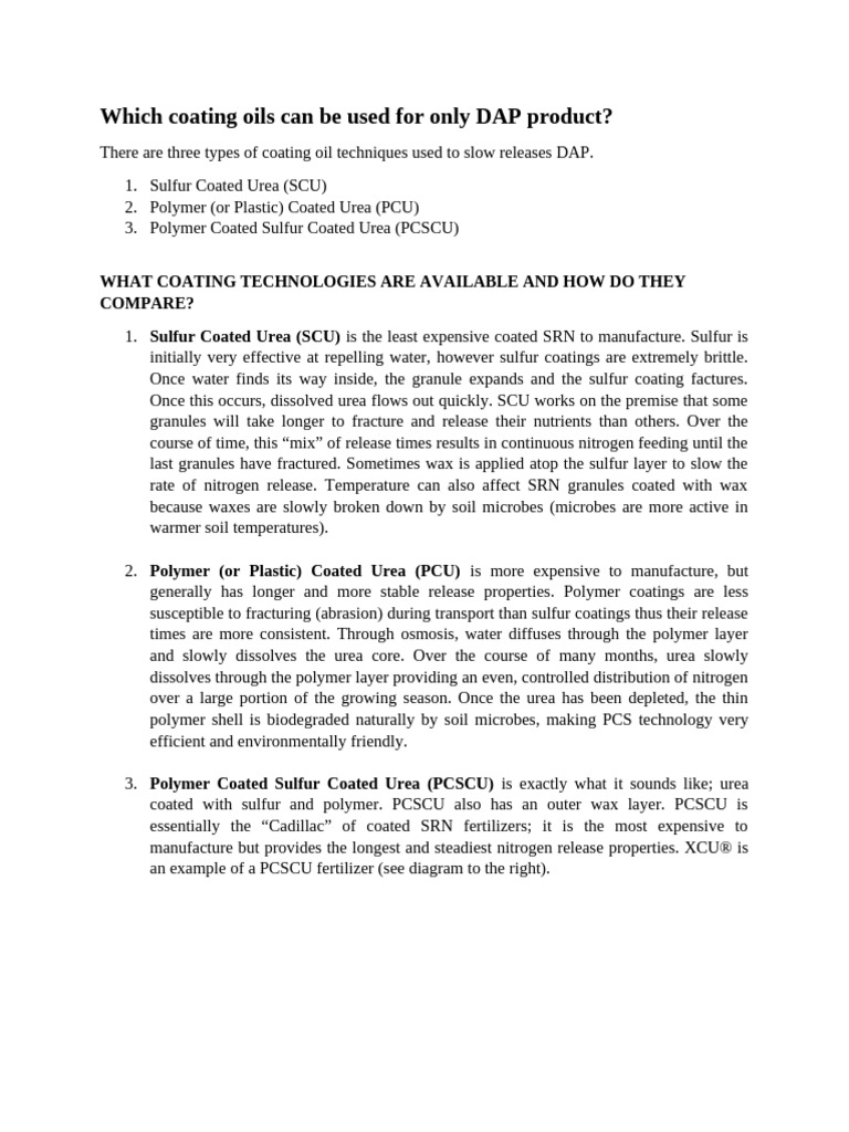 Which Coating Oils Can Be Used For Only DAP Product | PDF | Fertilizer ...