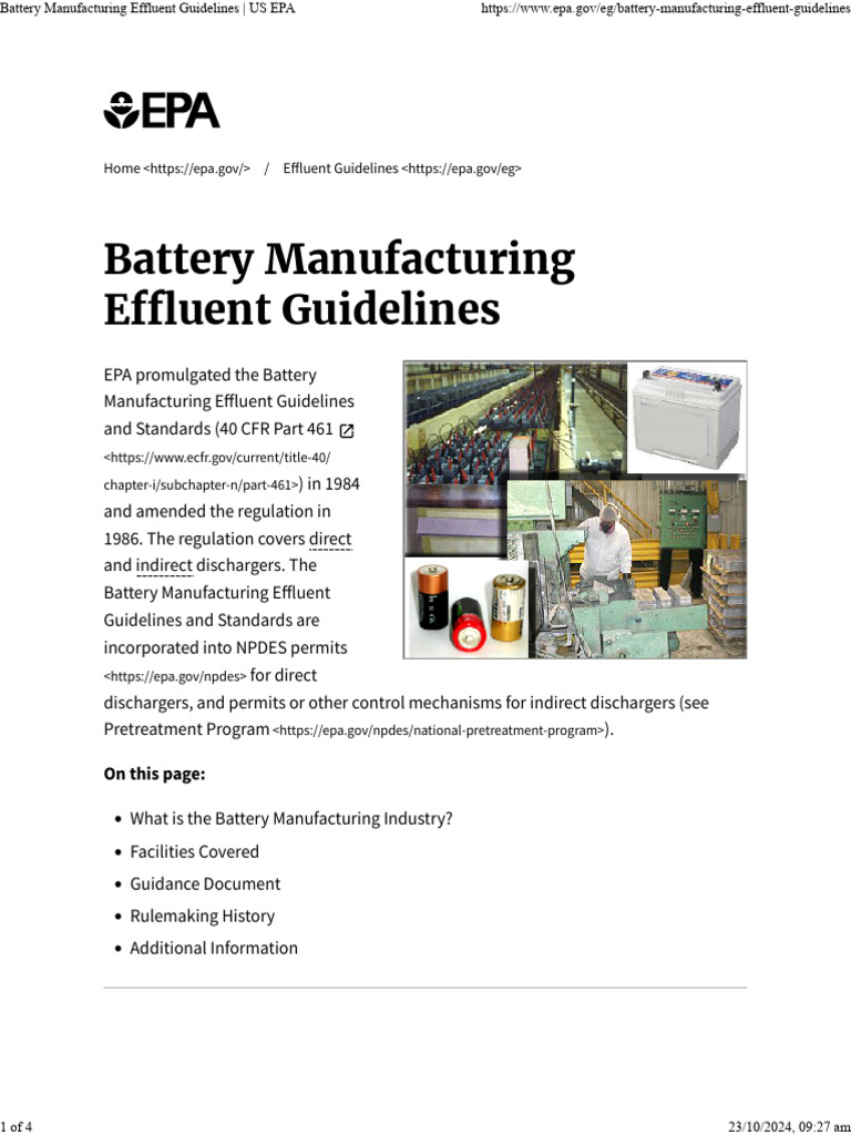 Battery Manufacturing Effluent Guidelines - US EPA | PDF | Effluent ...