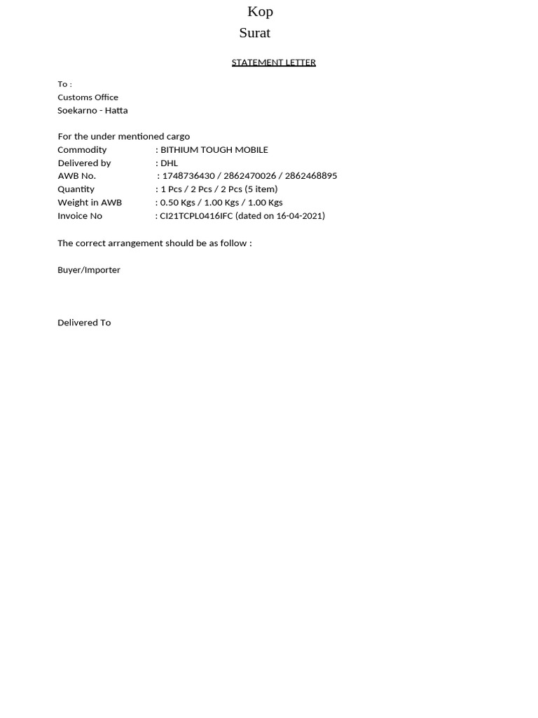 Statement Letter for Importer Change | PDF