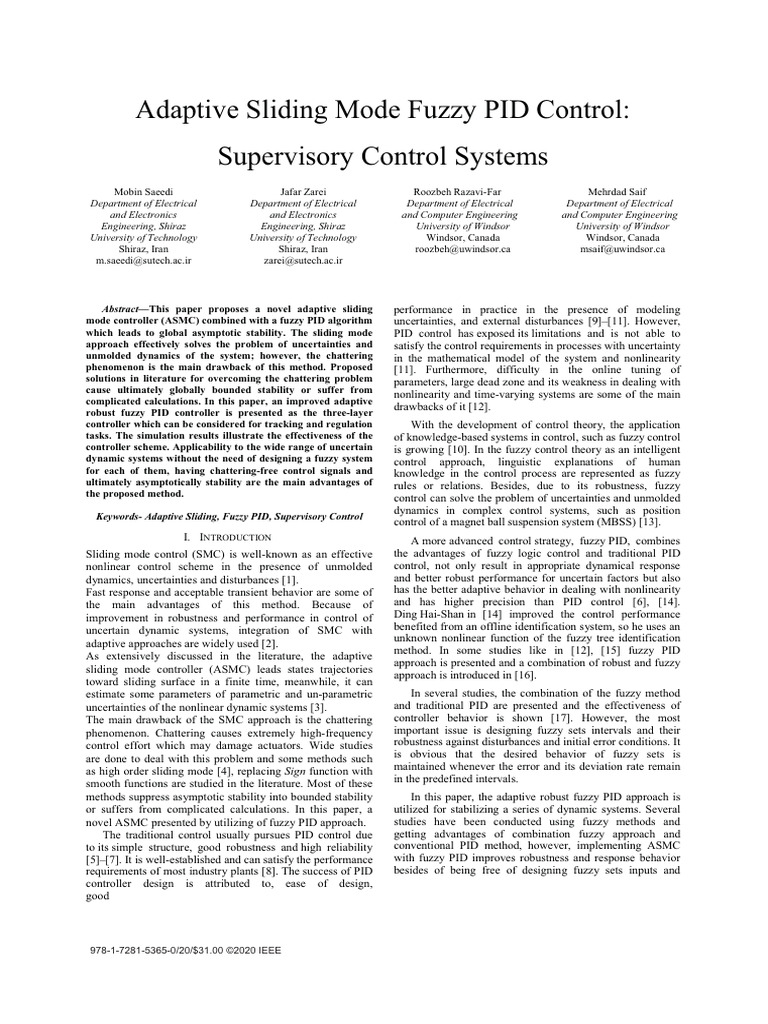 Adaptive SMC Fuzzy PID 2020 | PDF | Control Theory | Mechanics