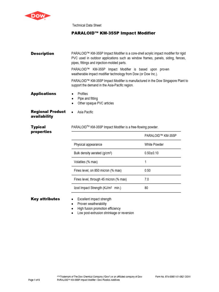 874-00651-01-Paraloid-Km355p-Tds For Impact Modifier | PDF | Dow ...