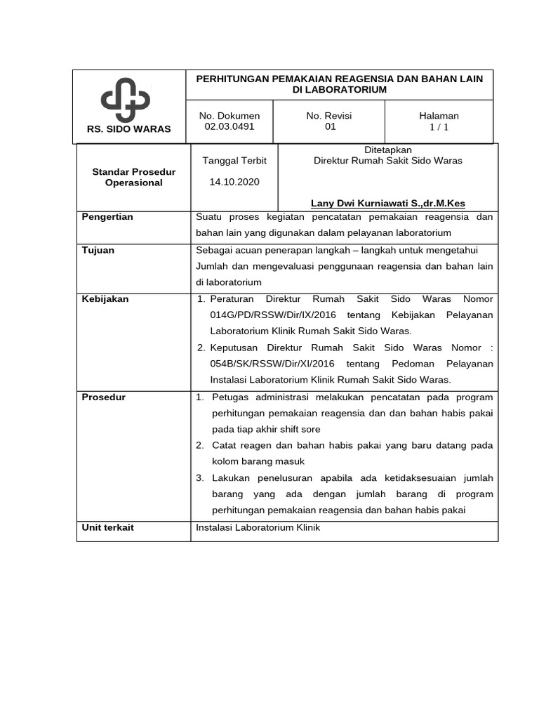 Perhitungan Pemakaian Reagensia Dan Bahan Lain Di Laboratorium | PDF