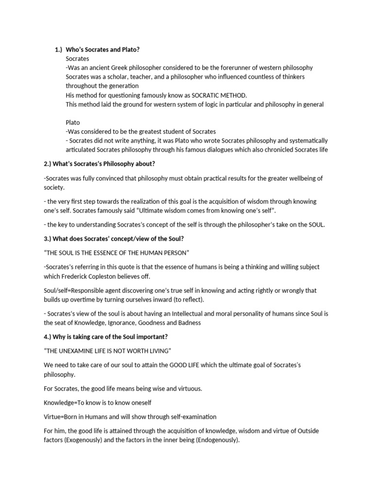 All Notes in Group 1 Socrate's Philosophy | PDF | Socrates | Soul