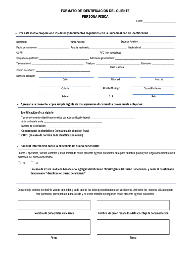 Formato de Identificación del Cliente | PDF