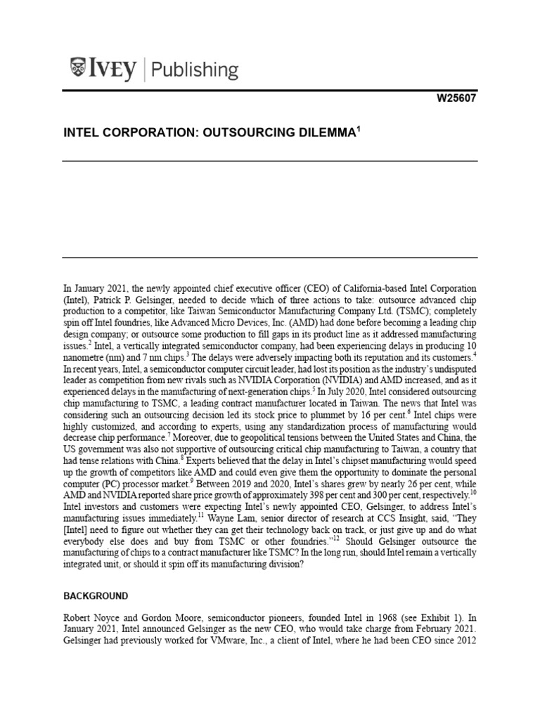 Intel Corporation - Outsourcing Dilemma | PDF | Intel | Integrated Circuit