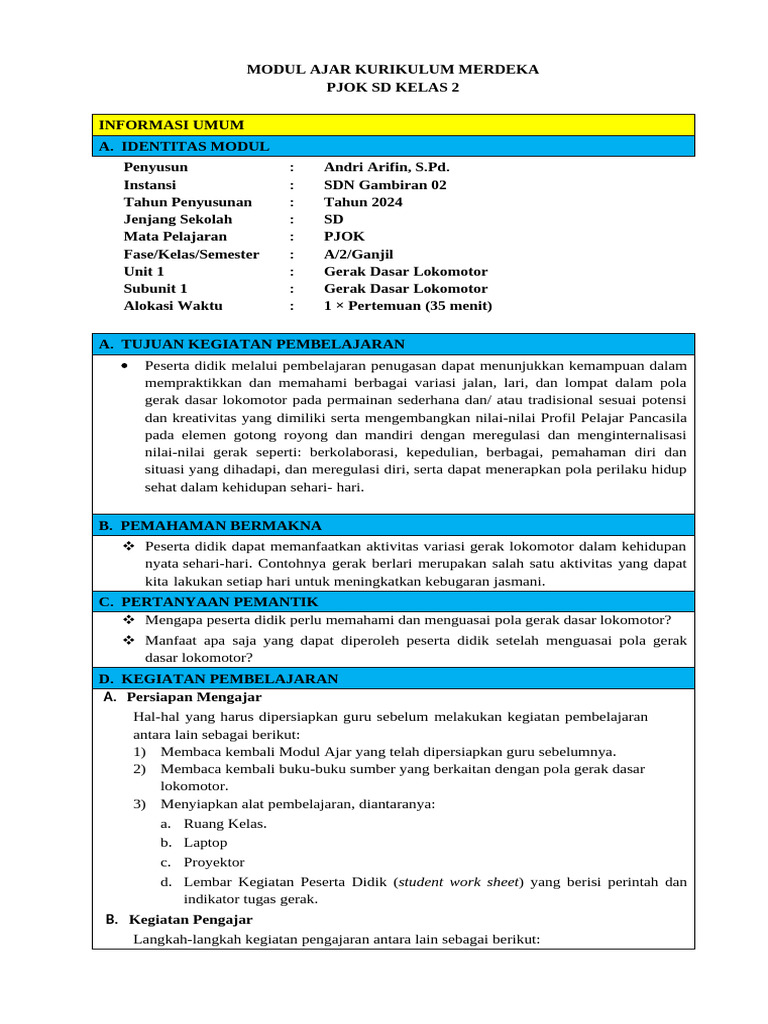 Modul Ajar Pjok Andre | PDF | Karier & Perkembangan