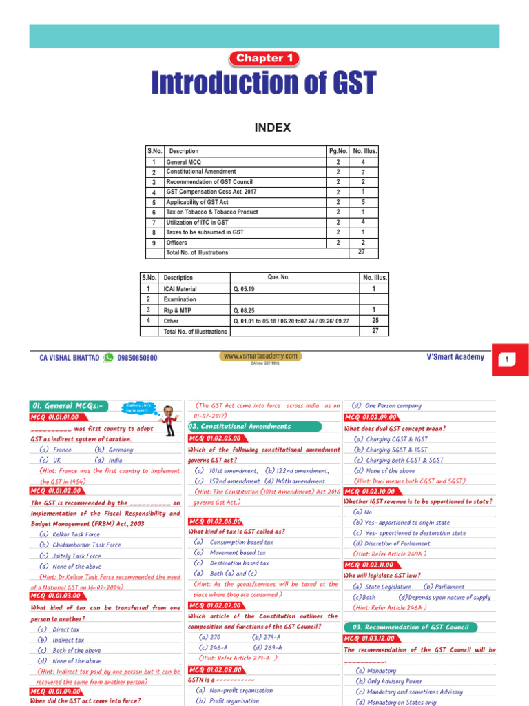 Chapter 1 Introduction of GST | PDF | Taxes | Excise