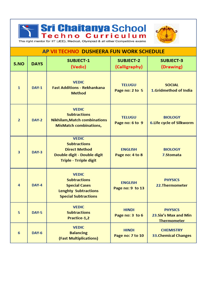 AP Vii Techno Dussehra Fun Work Schedule | PDF