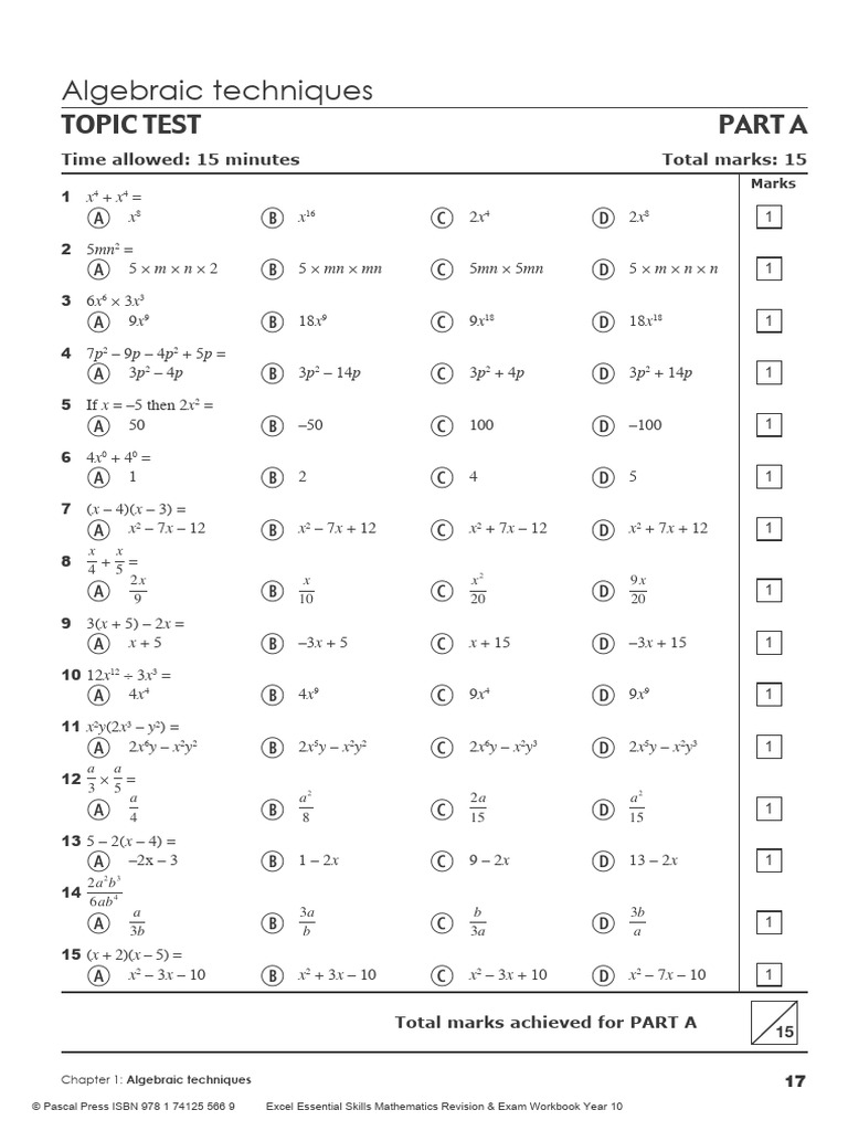 Grade 10 Algebra Worksheets